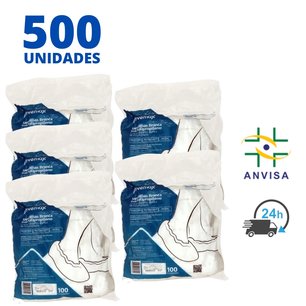 Propé Descartável TNT 500 Unidades Branca Sapatilha Com Elástico ...