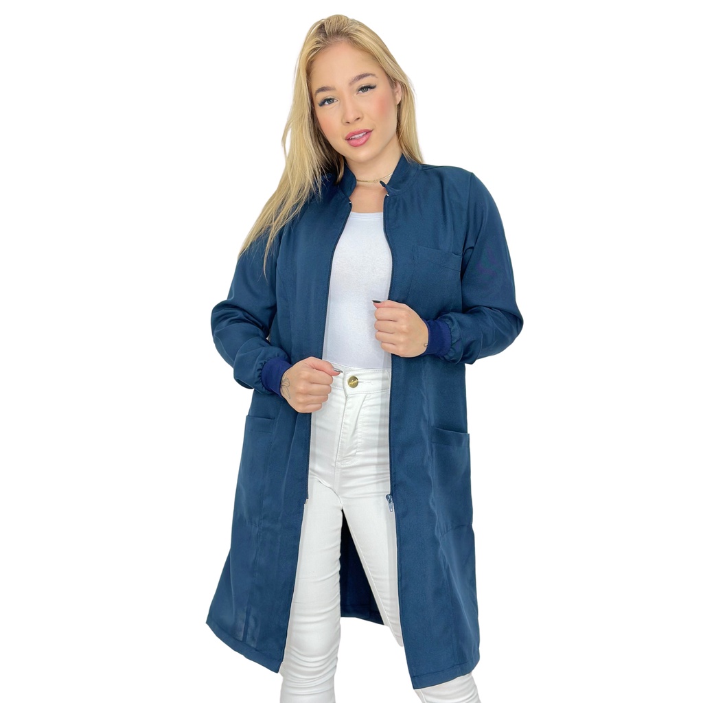 Jaleco Azul Marinho Feminino Oxford Ziper Manga Longa Punho | Shopee Brasil
