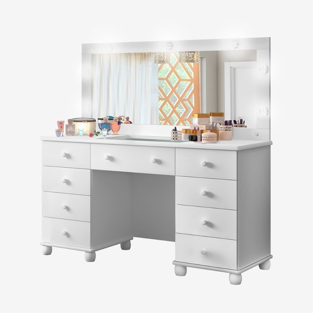 Penteadeira Camarin com 9 Gavetas Led e Espelho Planet Baby | Shopee Brasil
