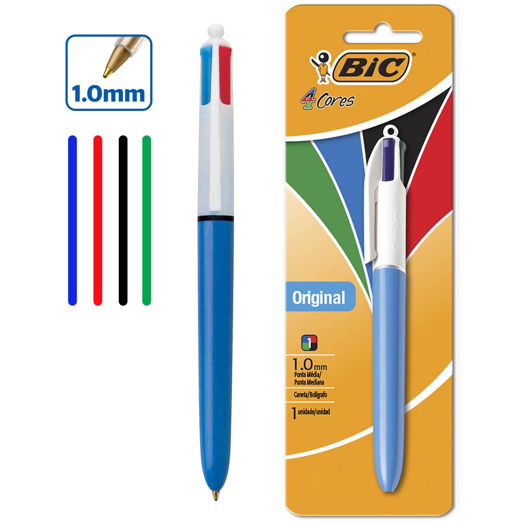 Caneta Colorida Bic 4 Cores Retrátil Esferográfica | Shopee Brasil
