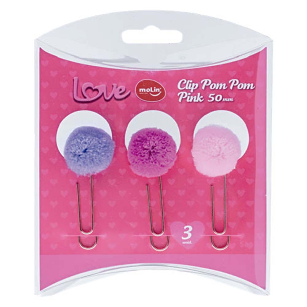 Clips Pom Pom Love Pink 50mm Com 3 Unds Molin | Shopee Brasil