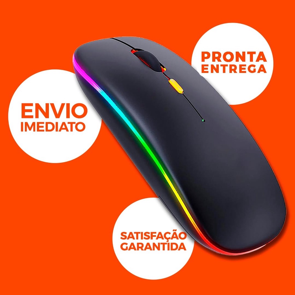 Mouse Sem Fio Recarregável USB Wireless LED Computador PC Notebook RGB ...