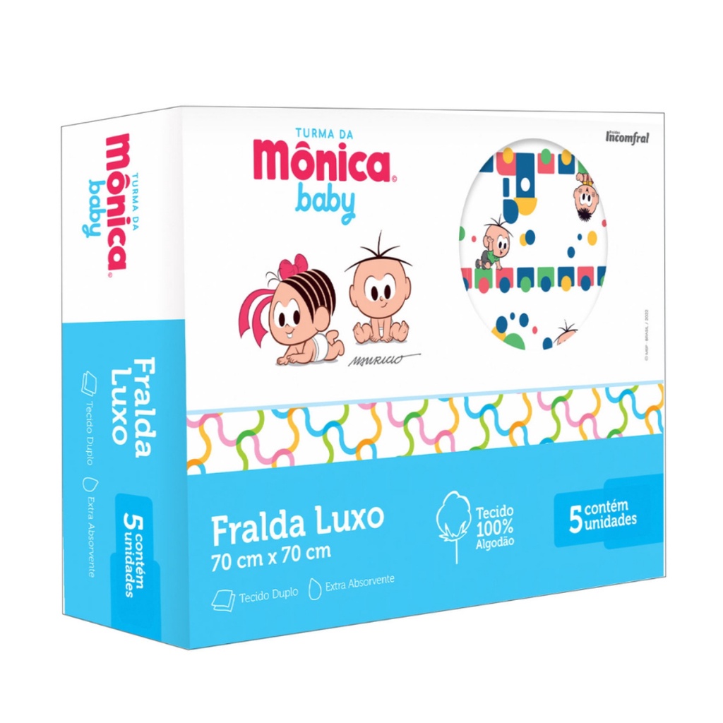 Fralda De Pano Luxo Turma Da Mônica Baby 100% Algodao Menino e Menina ...