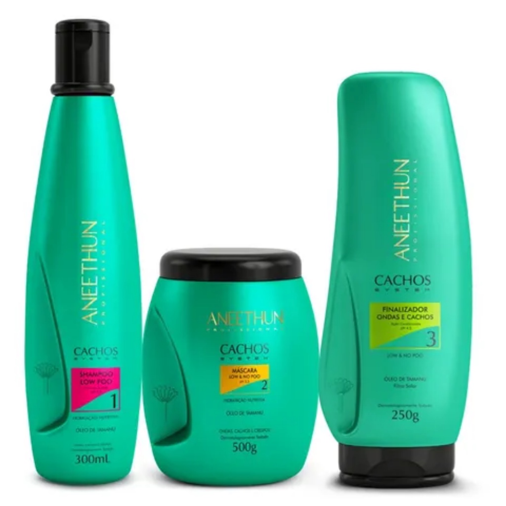 KIT CACHOS SYSTEM LOW & NO POO CACHOS PERFEITOS -ANEETHUN | Shopee Brasil