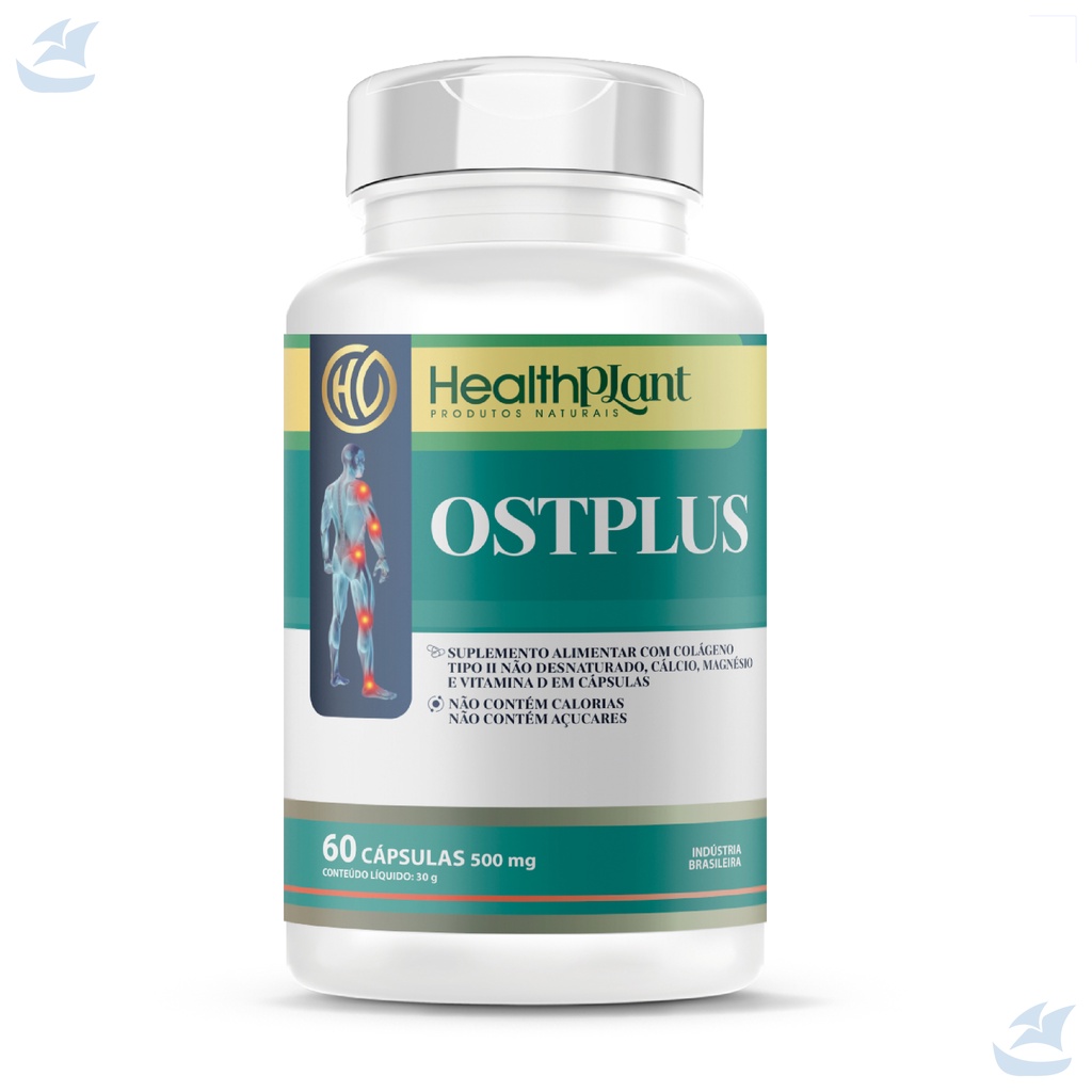 OSTPLUS 60 CAPS 500MG HEALTHPLANT- Colágeno Tipo II, Cálcio, Magnésio e ...