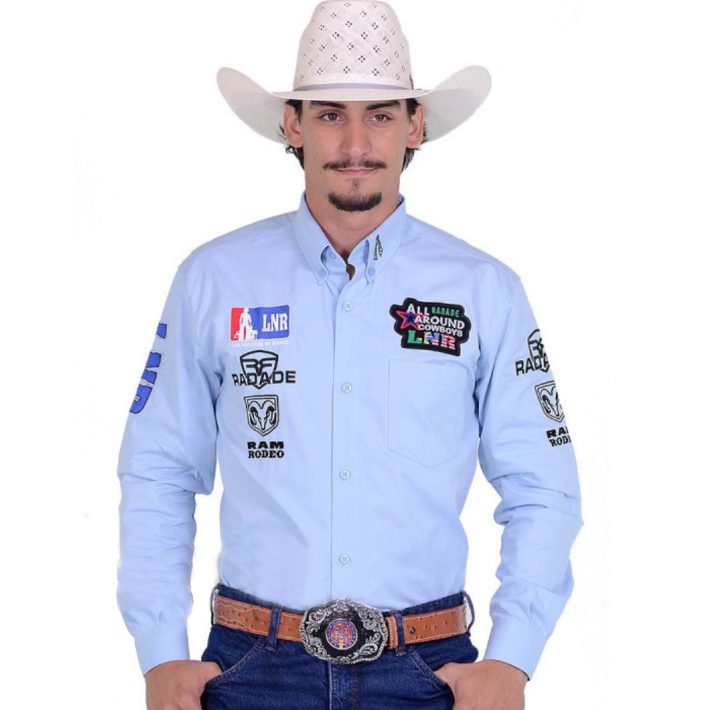 Camisa Radade Masculina Bordada LNR Azul Claro Country Liga Rodeio ...