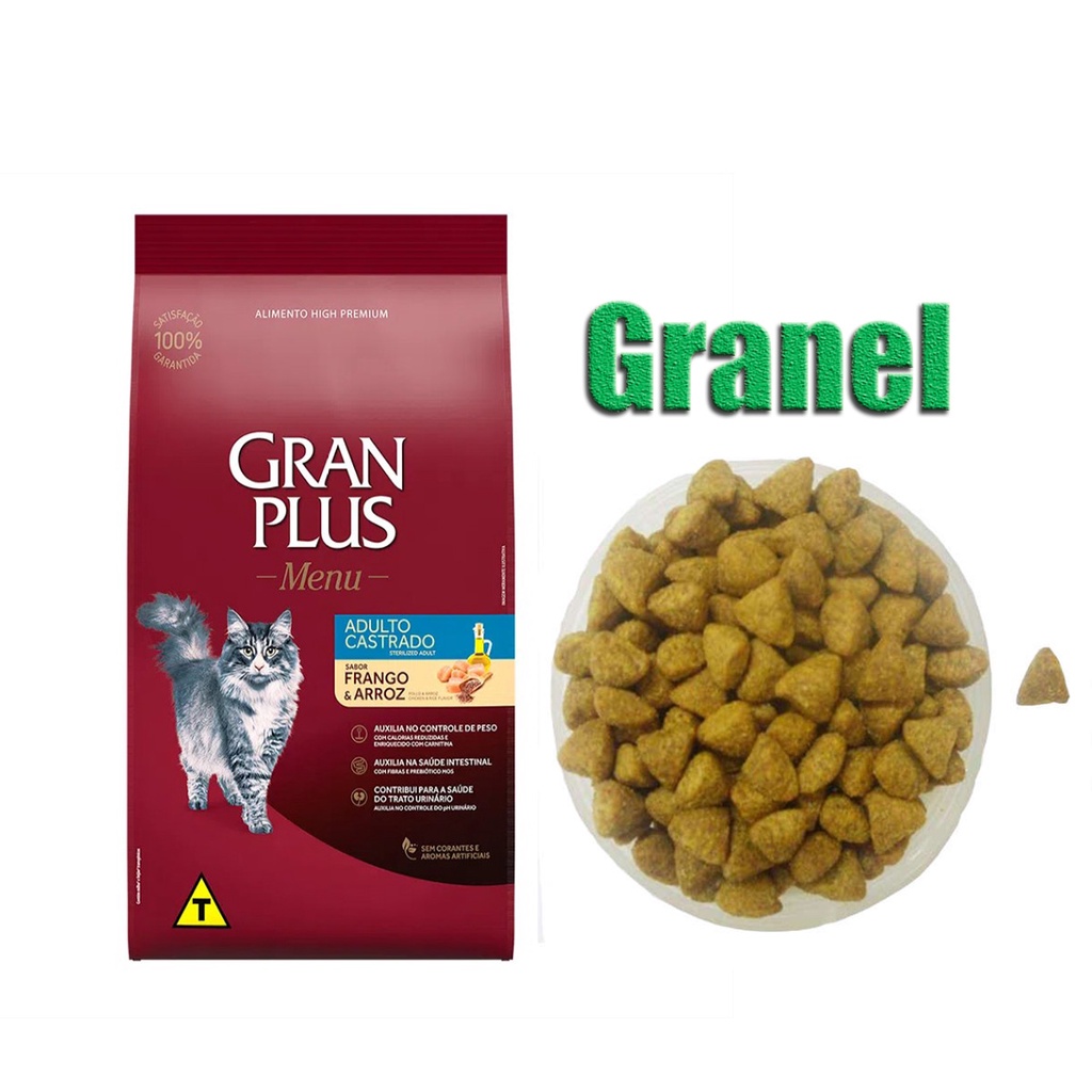Ração Premium Especial p/ Gatos Castrados Gran Plus Frango e Arroz 2kg ...