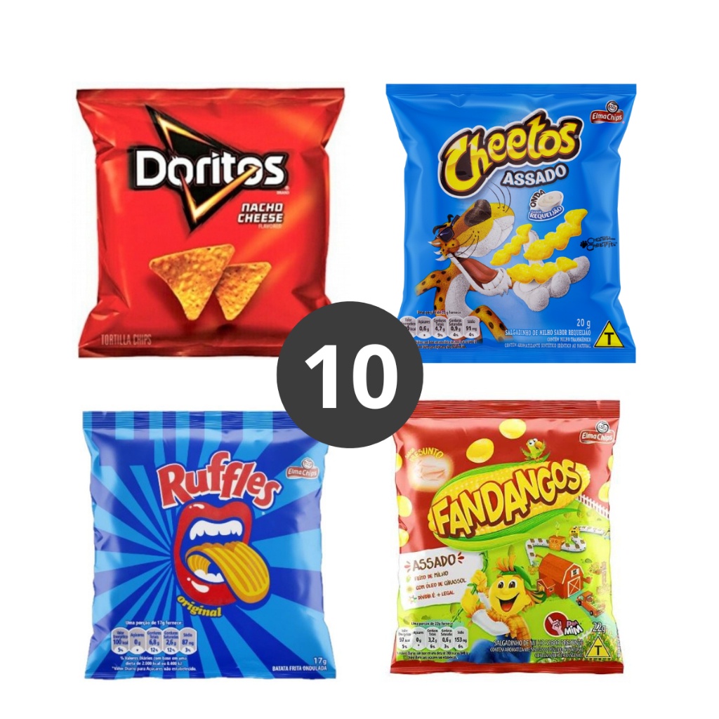 Kit 10 Salgadinho Elma Chips Dorito, Cheetos, Fandangos, Ruffles | Shopee Brasil
