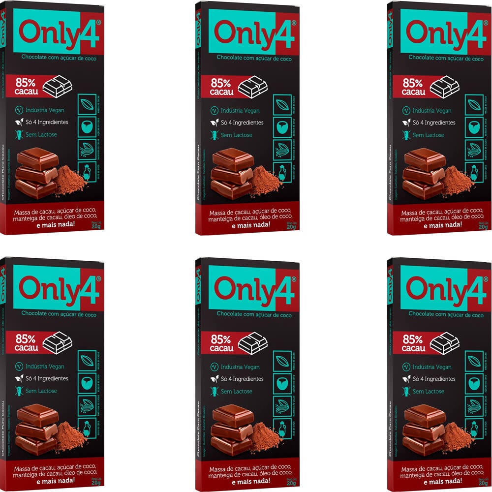 Kit 6 Chocolate Only4 85% Cacau Tudo Zero Leite 20g | Shopee Brasil