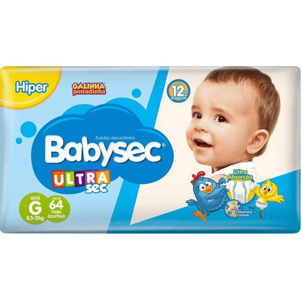 Fralda Babysec Ultrasec Hiper Galinha Pintadinha G com 64 unidades ...
