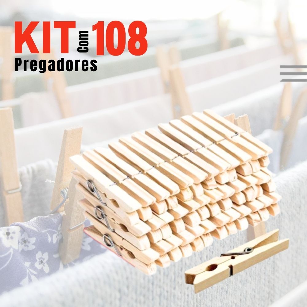 Kit Pregador de Roupas Madeira com 108 Prendedores | Shopee Brasil