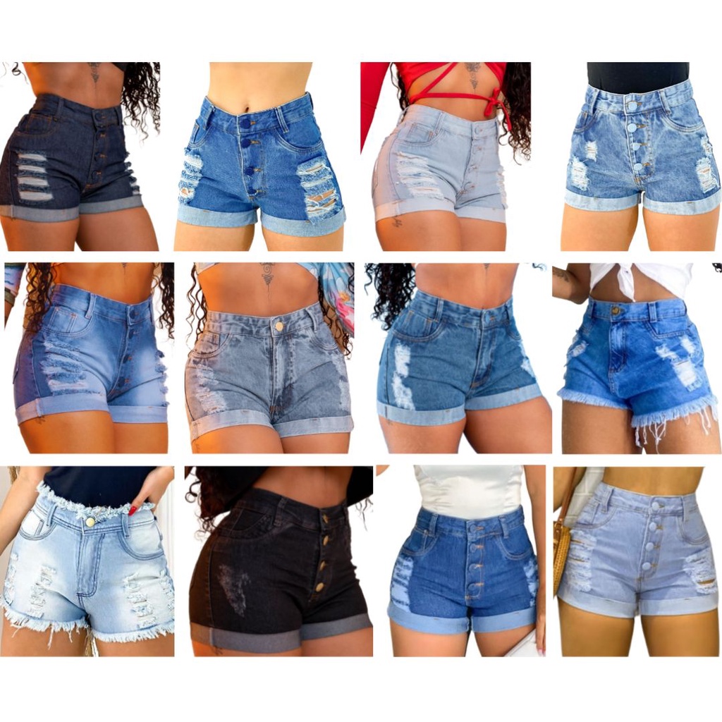 Kit 5 Short Estilista e moda Feminino Jeans Short Jeans Rasgado ...