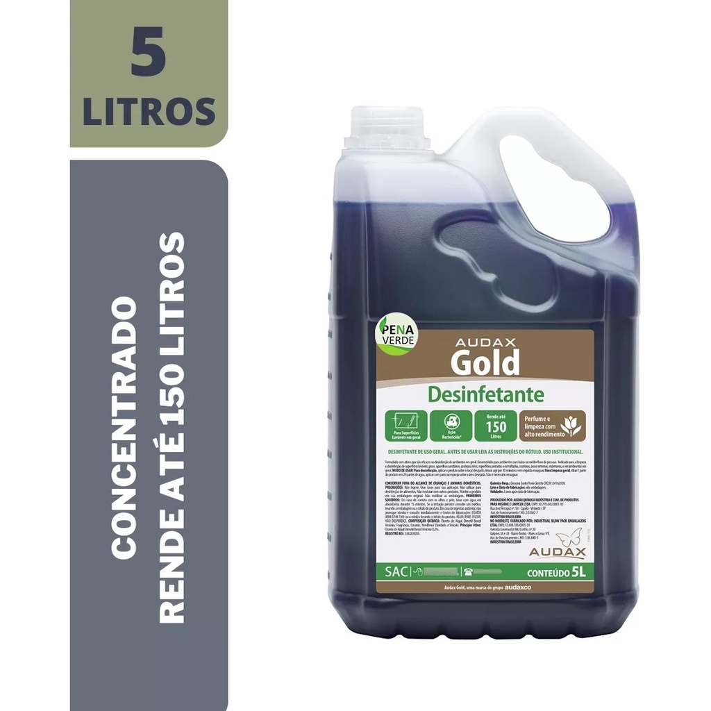 Desinfetante Audax Gold 5 Litros Concentrado Rende Até 150L | Shopee Brasil