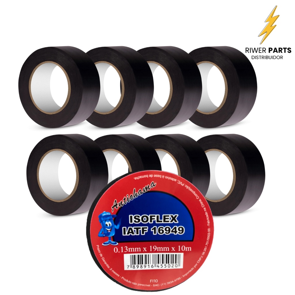 Combo de 10 Fita Isolante Anti Chama Isoflex 19mm X 10m | Shopee Brasil