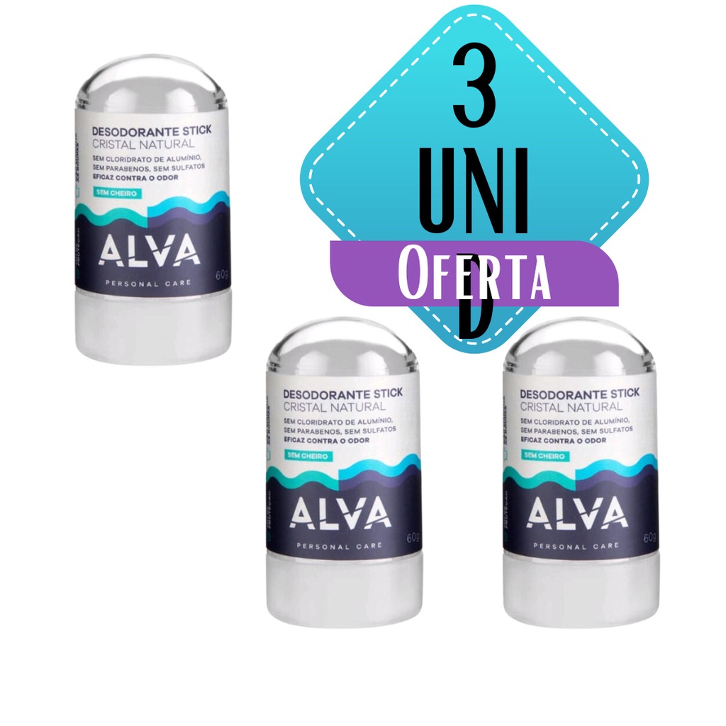 Kit 3 Desodorante Cristal Stick 60g Kristall Alva Vegano | Shopee Brasil