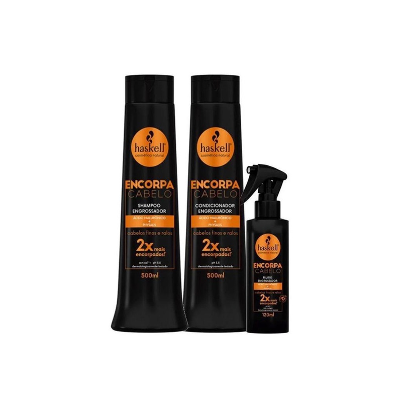 Kit Shampoo, Condicionador e Fluido Engrossador Encorpa Cabelo, Haskell, 500 ml | Shopee Brasil