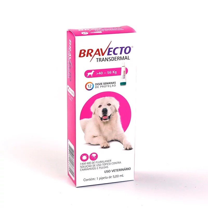 Antipulgas e Carrapatos MSD Bravecto Transdermal para Cães de 40 a 56kg (1400mg) | Shopee Brasil