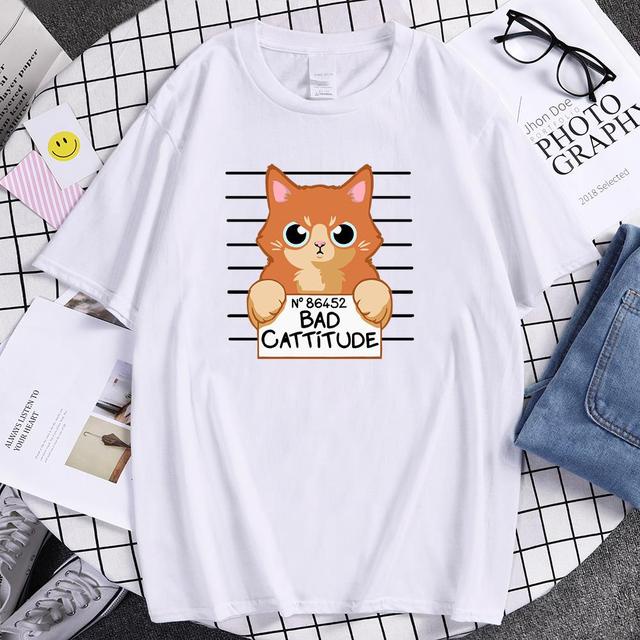 Camiseta Básica Bad Cattitude Funny Cute | Shopee Brasil