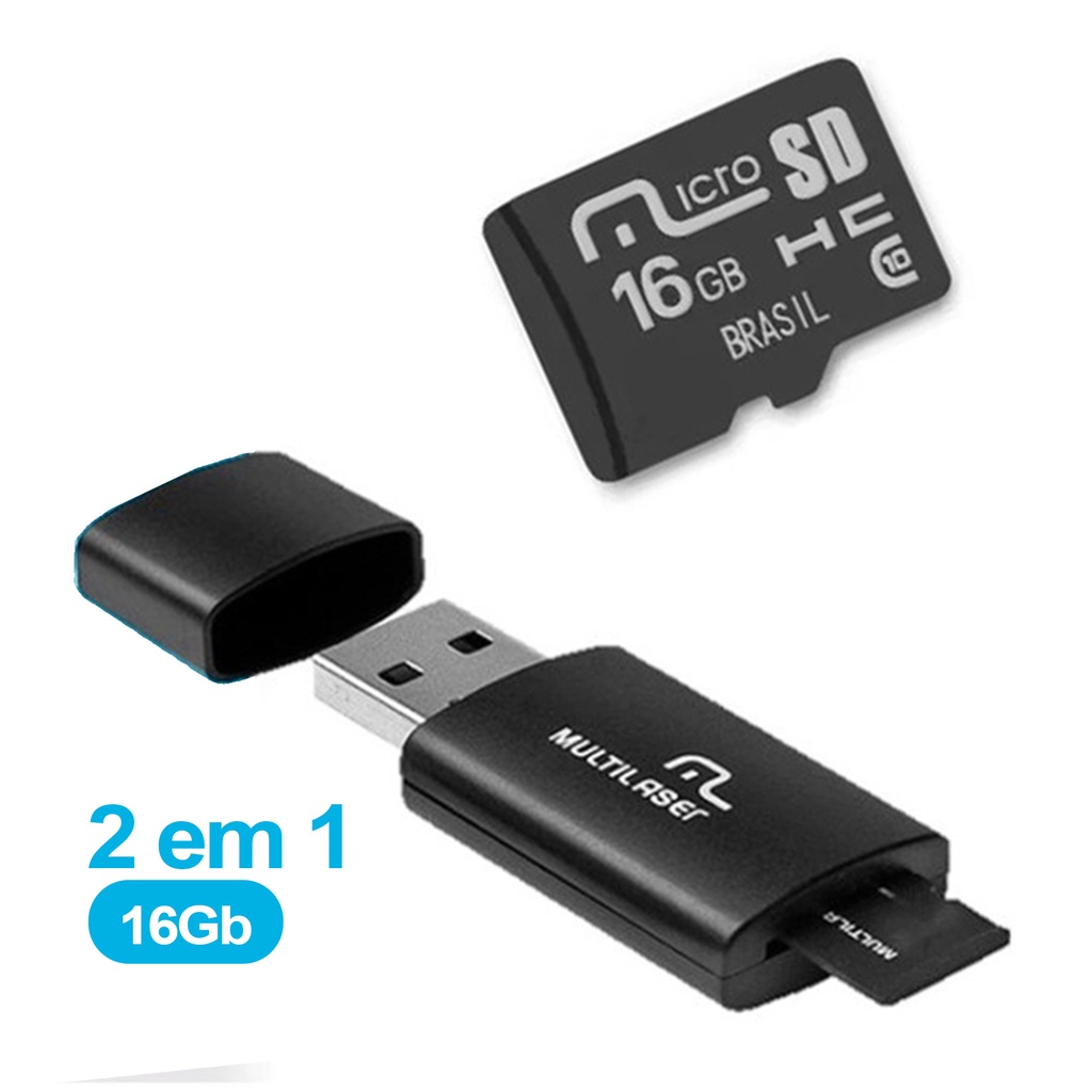 Pen Drive 2 em 1 Leitor USB + Micro SD 16GB Multilaser Cartão de ...