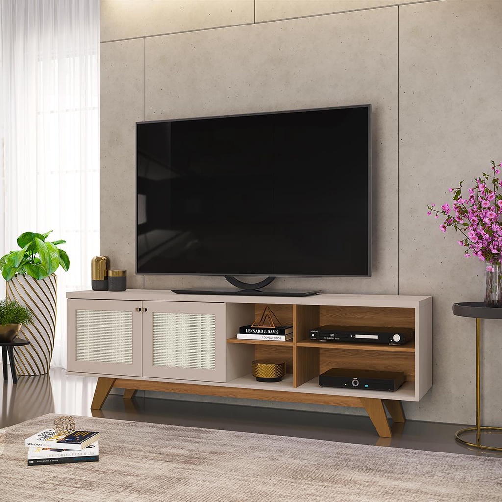 Rack Retro para TV até 75 Polegadas 2 Portas com Telinha Dj Moveis Zara Carvalho Griz - Corre ...