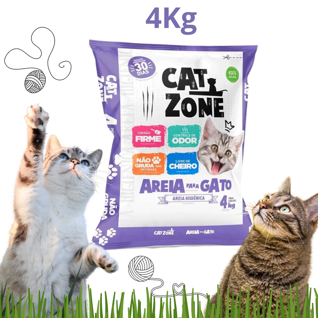 AREIA HIGIENICA PARA GATO CAT ZONE 4 KG BENTONITA | Shopee Brasil