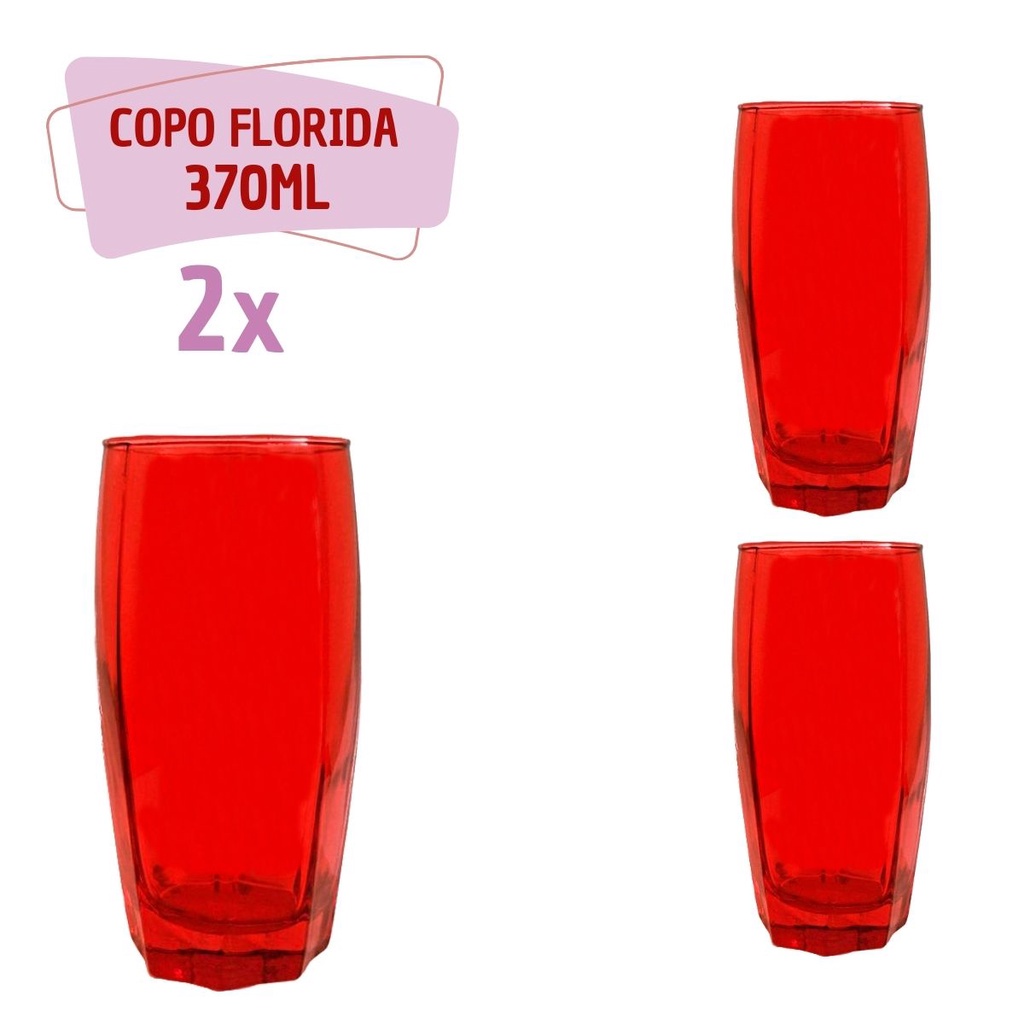 Copos de Vidro 370ml Vermelho Florida Agua Suco Vinho 2Un | Shopee Brasil