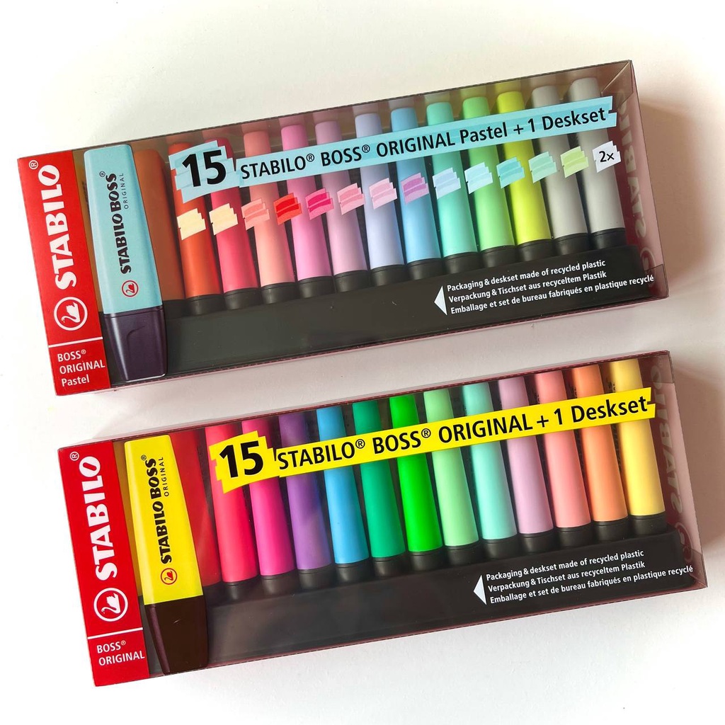 Kit com 15 Marca Textos Stabilo Boss + Deskset - Cores Pastel ou Neon ...