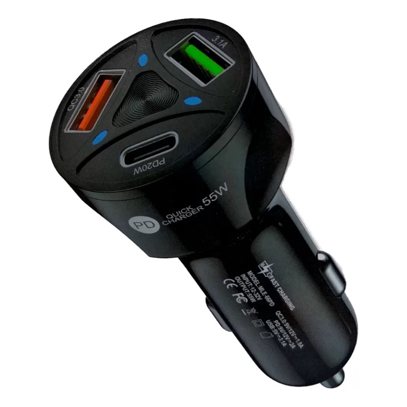 Carregador Veicular Rapida 3.0 suporte Portas 2 USB 1 Tipo C PD 20w ...