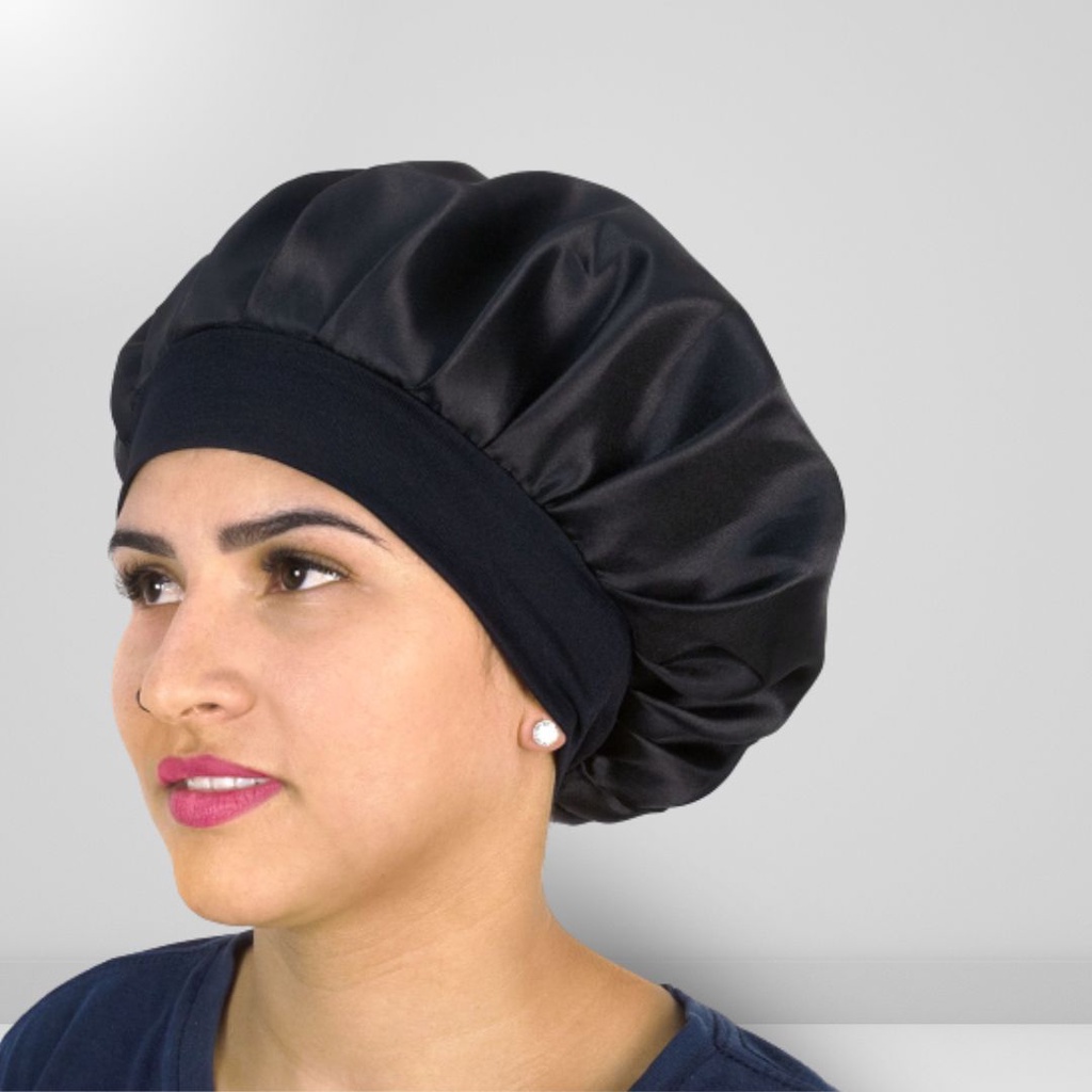 Touca Preta de Cetim anti-frizz Com Barra - Santa Clara | Shopee Brasil