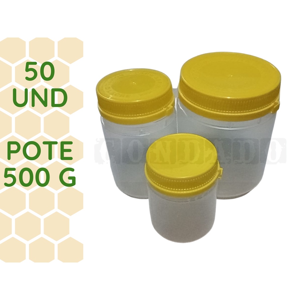 Kit 50un Pote Mel 500g Plástico Alimentício Com Tampa Lacre Rosca ...