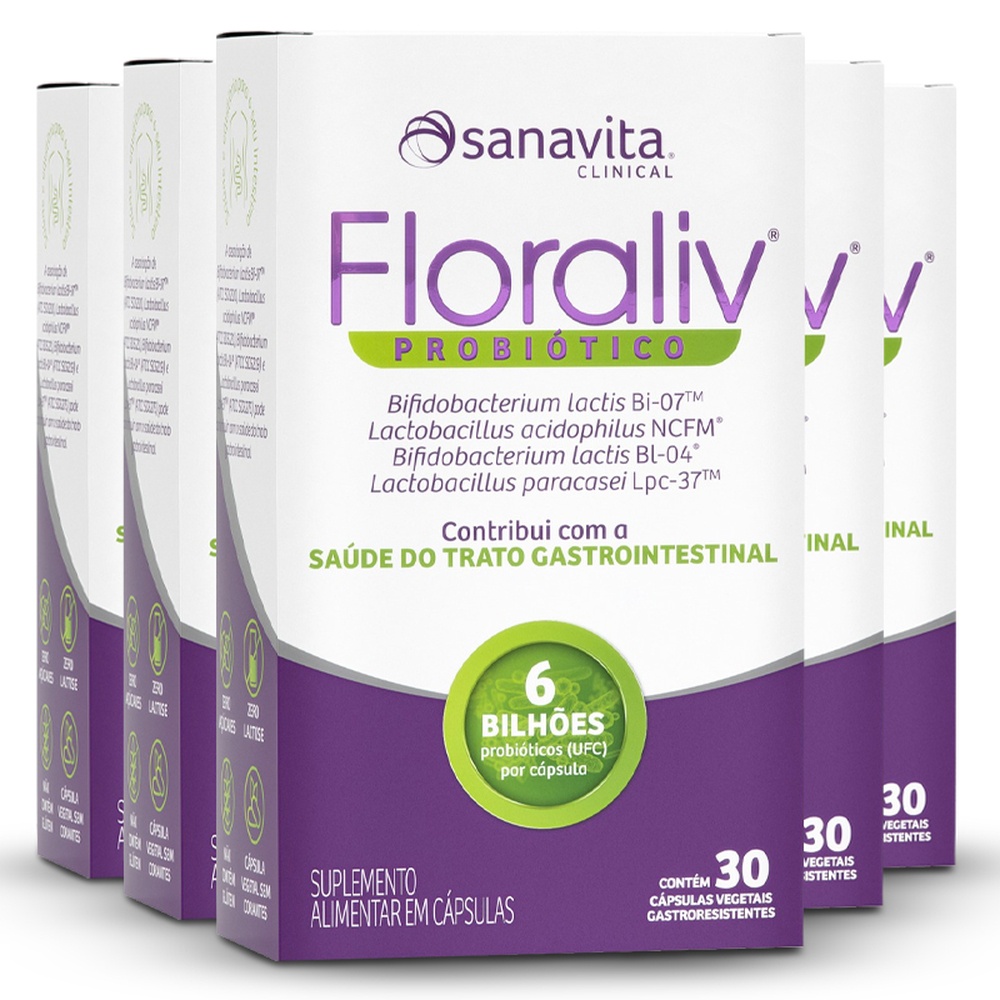 Kit 5 Floraliv Probiótico Sanavita 30 cápsulas vegetais | Shopee Brasil