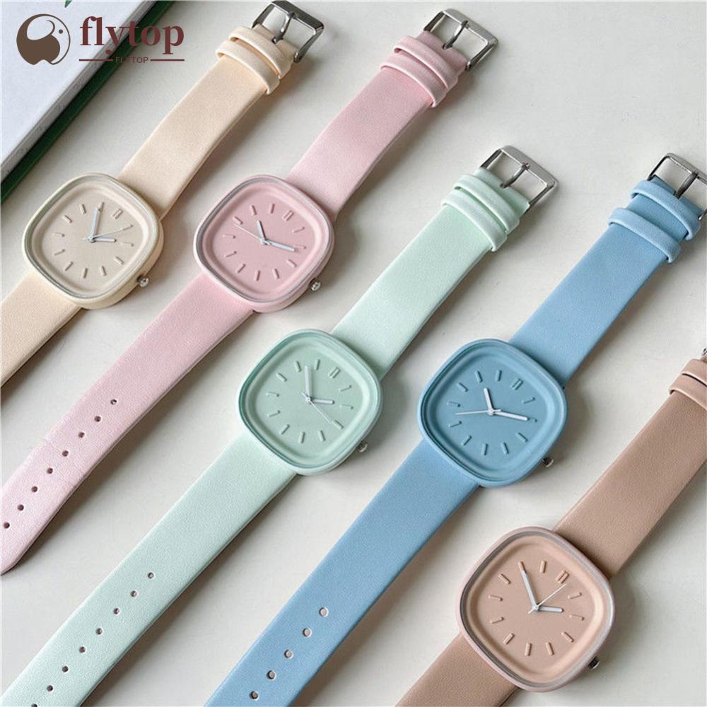 FLYTOP Relógio Macaron Color Square Moda Criativa Multicolor PU De ...