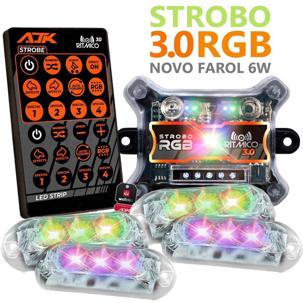 4 Strobo Automotivo Carro AJK 3.0 RGB Rítmico Farol 6W Forte - Faz a Boa!