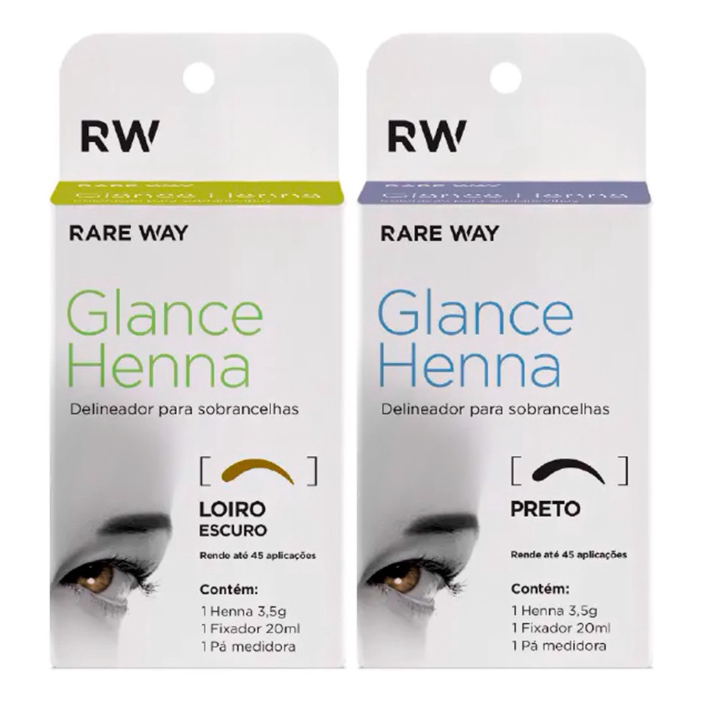 Kit Henna Glance Rare Way Preto + Loiro Escuro 3,5g | Shopee Brasil