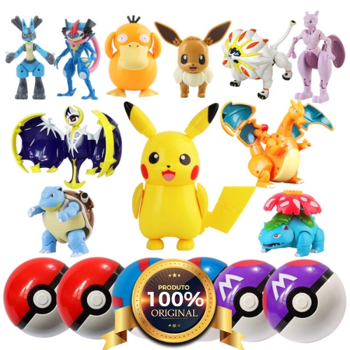 Boneco Pokémon Articulado montável + 1 Pokébola Produto Pokémon Oficial ...
