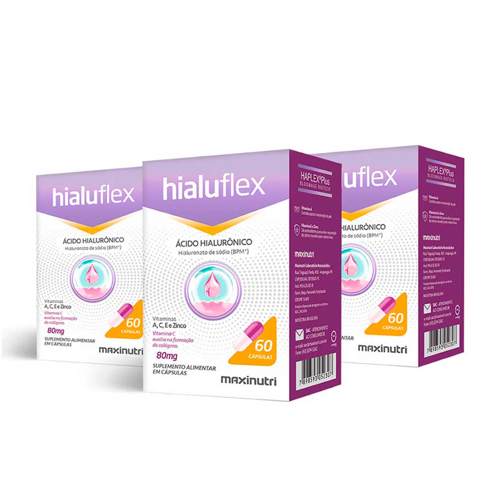 Kit 03 Hialuflex Acido Hialuronico 60 Capsulas Maxinutri | Shopee Brasil