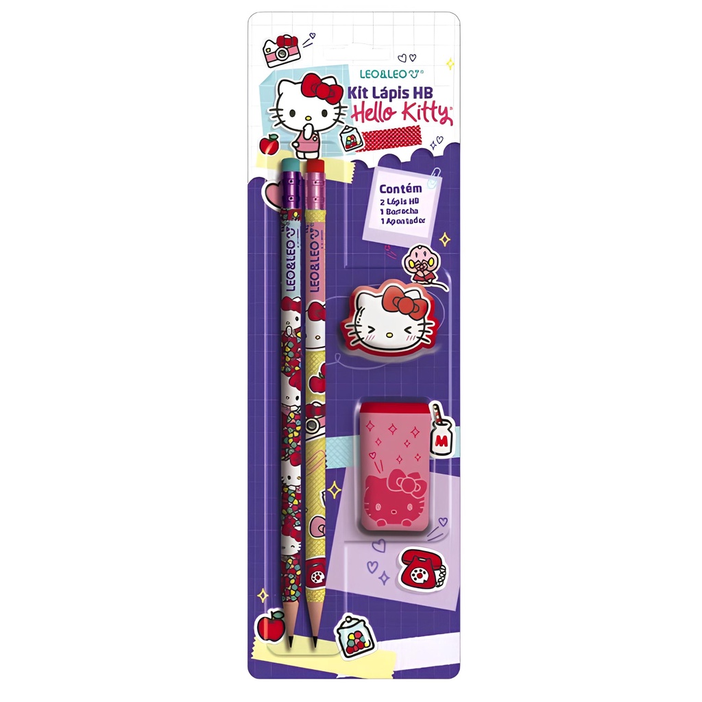 KIT HELLO KITTY COM 2 LAPIS/APONTADOR/BORRACHA | Shopee Brasil