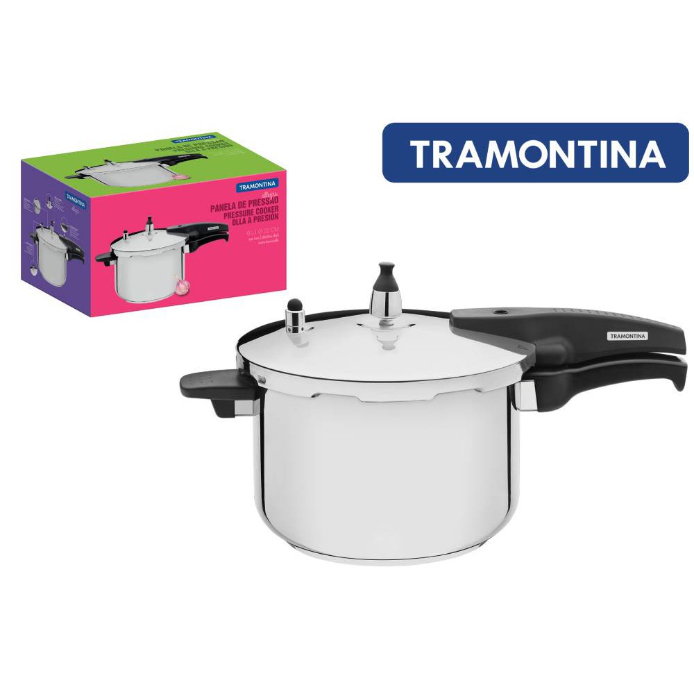 Panela de Pressão Inox Tramontina Fundo Triplo 6L Allegra | Shopee Brasil