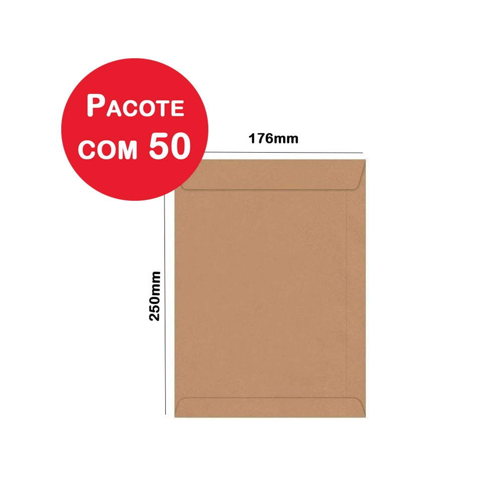 Envelope Saco kraft 17,6 x 25cm 80g com 50un (meio A4) | Shopee Brasil