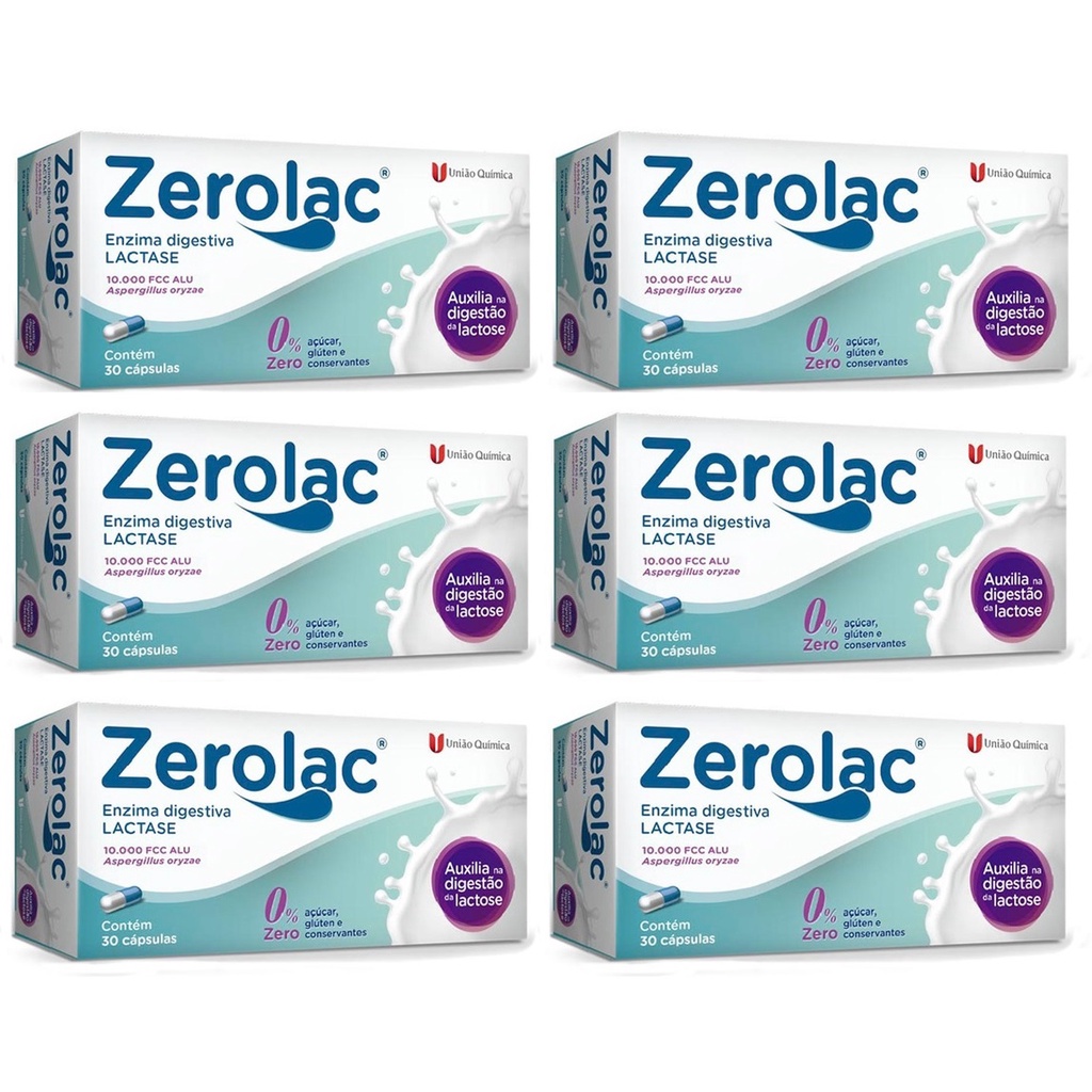 Kit 6 Zerolac Lactase Enzima Digestiva 30Cps - União Química | Shopee ...