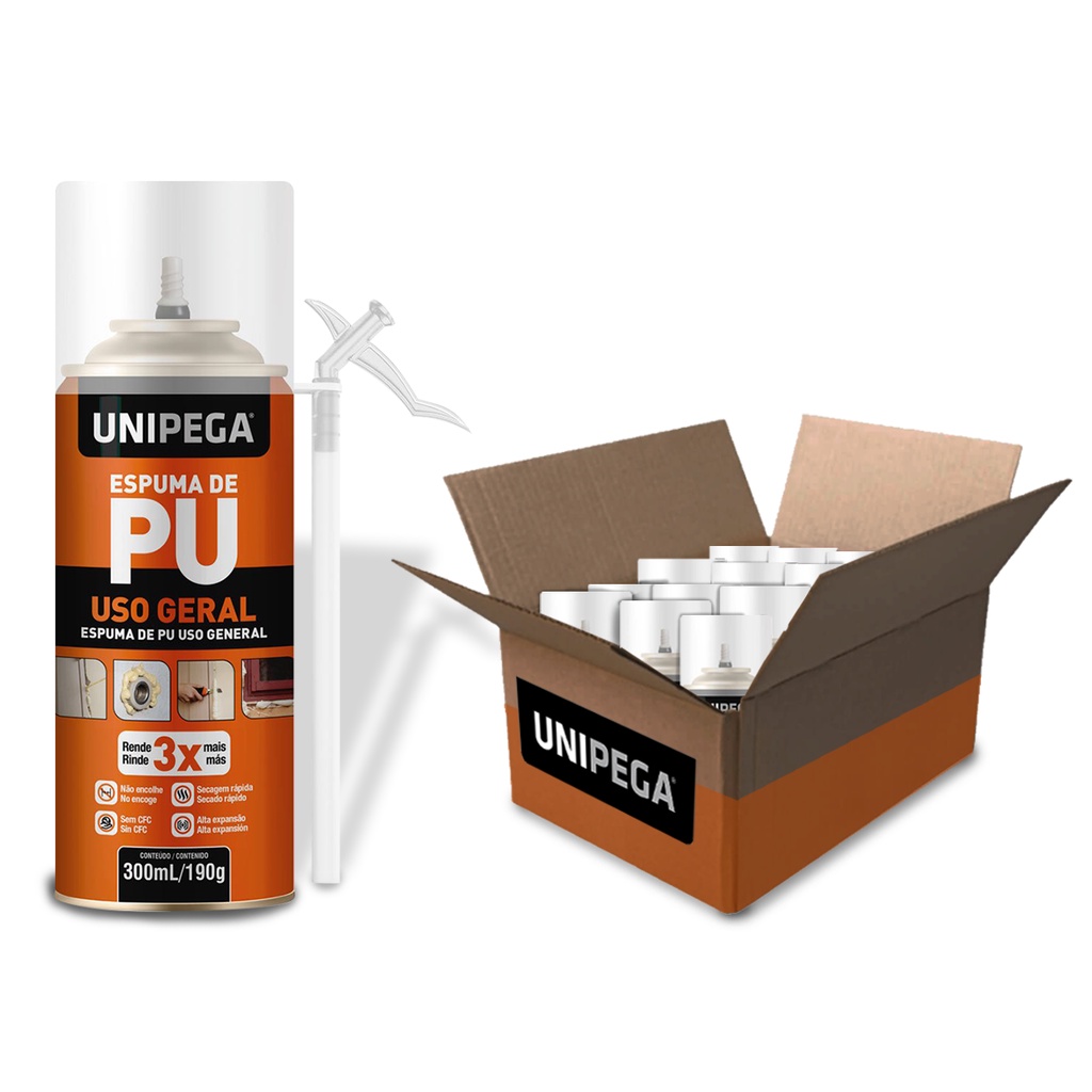 Espuma Expansiva de PU 500ML/340G Uso Geral Portas Janelas Isolamento Geral Rende 3x Unipega ...
