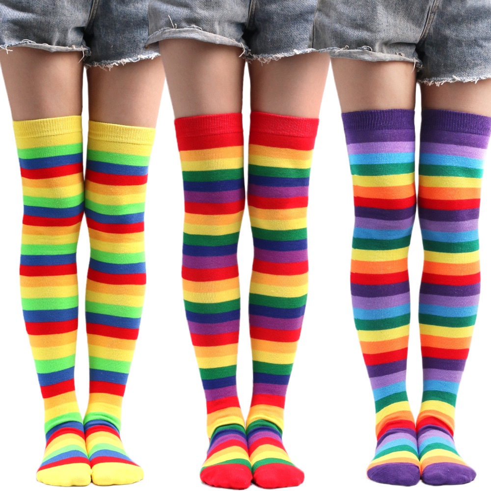 Meias Finas Arco-Íris Femininas-Calças Fofas Coloridas Novidade ...