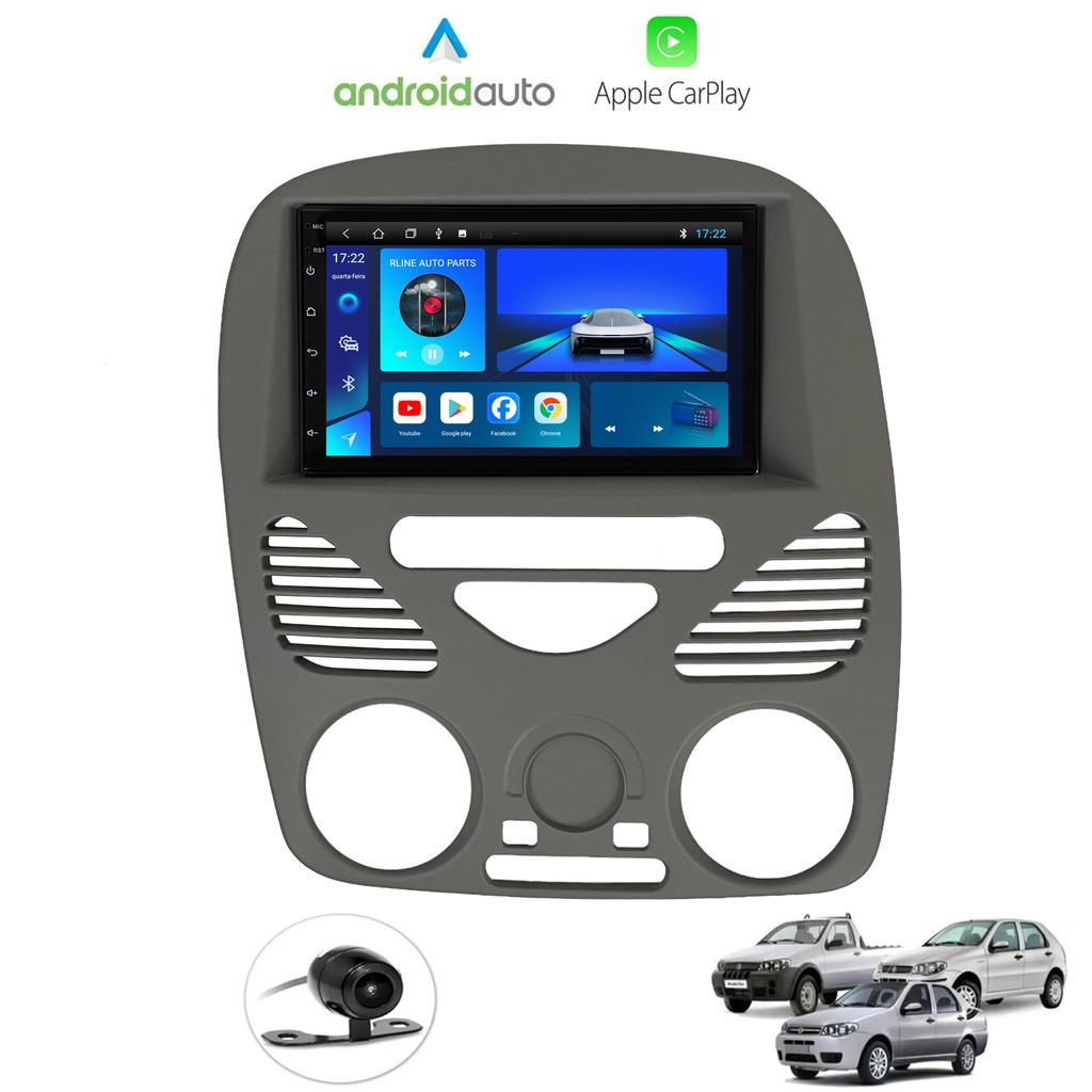 Kit Central Multimidia 2 Din Mp5 Android Fiat Palio Siena Strada G2 2002 a 2014 Android Auto ...