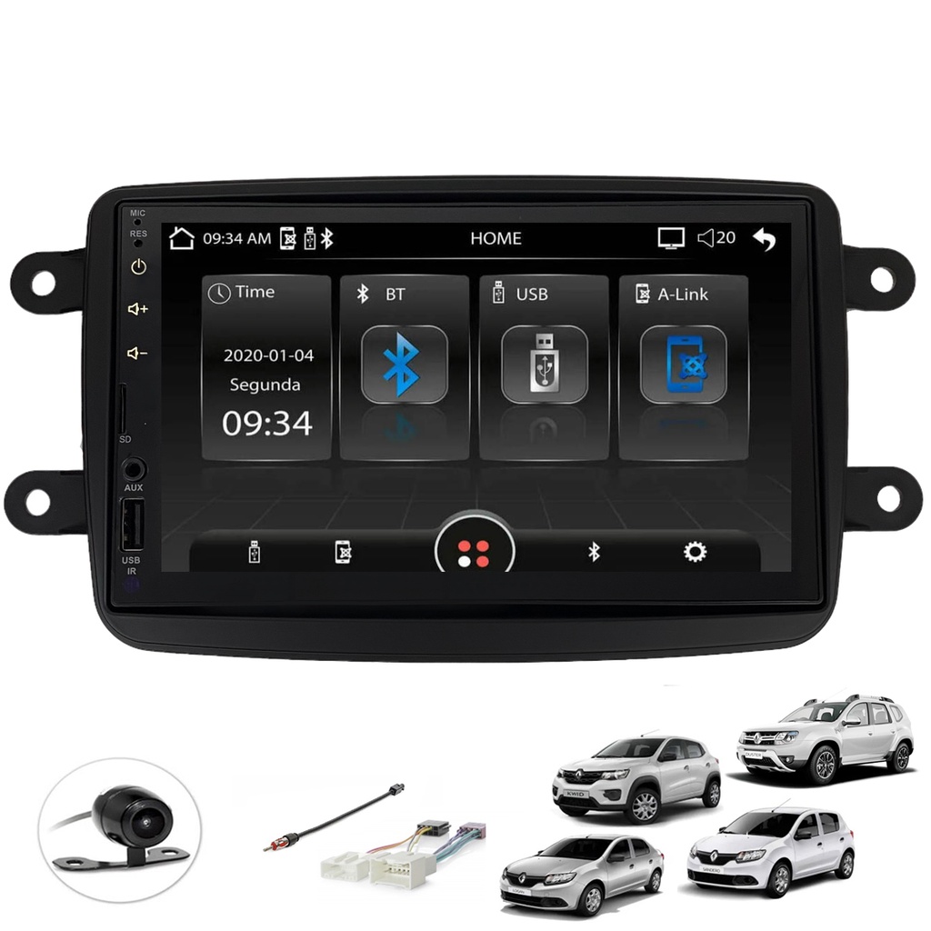 Kit Central Multimidia 2 Din Mp5 Renault Captur Duster Kwid Logan Oroch Sandero Preto Fosco ...