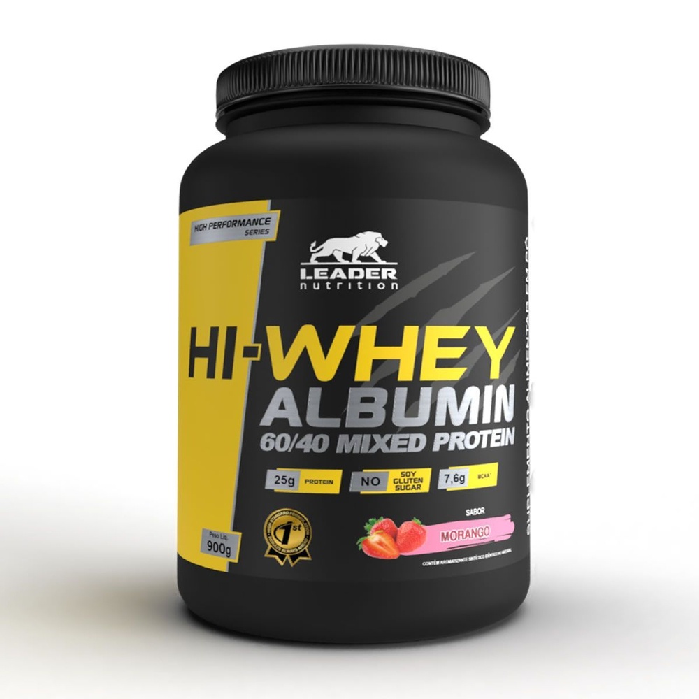 Hi-Whey Albumin 60/40 Mixed Protein - 900g Morango - Leader Nutrition ...