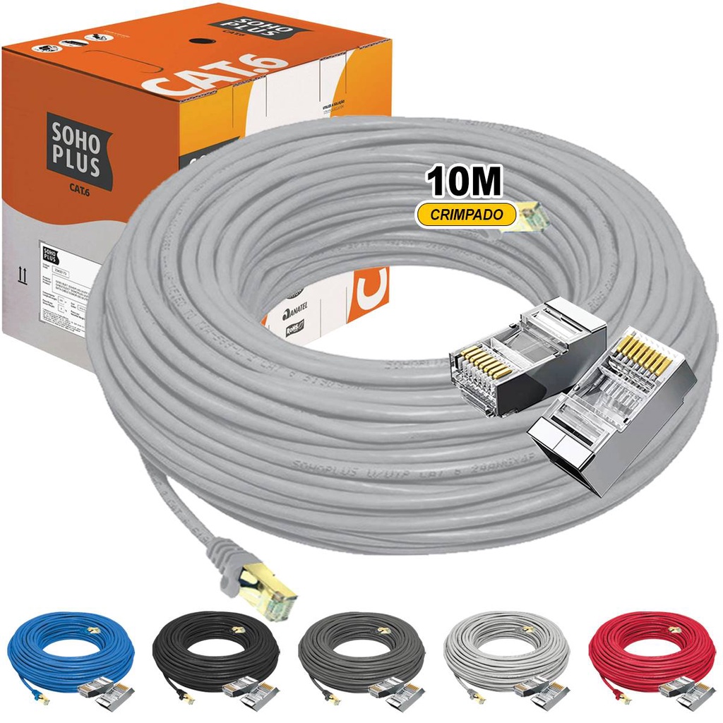 Cabo De Rede Cat6 10 metros Furukawa Sohoplus 100% Cobre 10m | Shopee Brasil