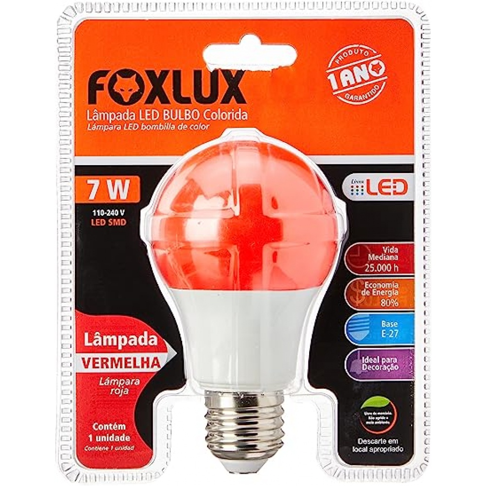 LAMPADA LED BULBO 7W VERMELHA BIV FOXLUX | Shopee Brasil
