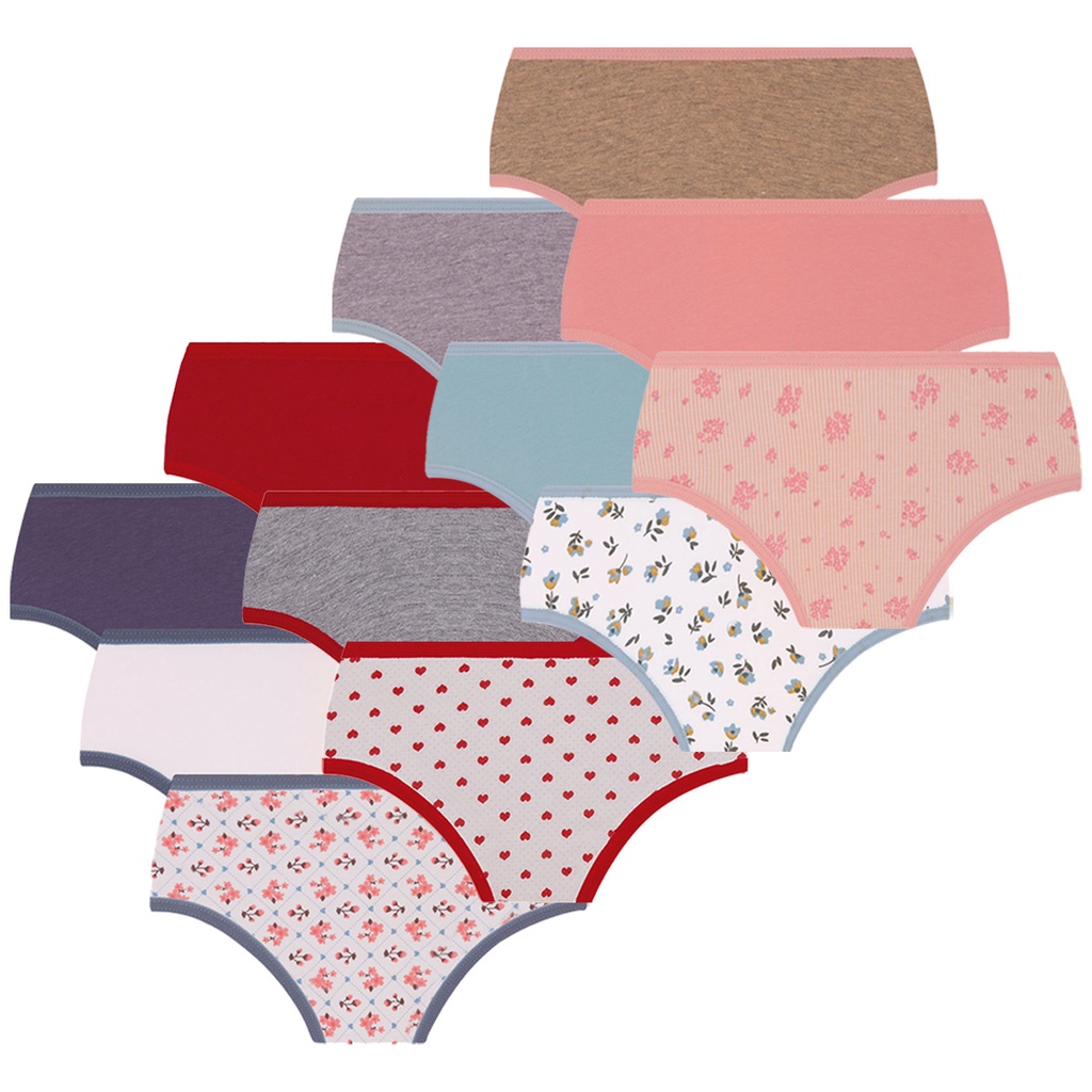 Kit com 12 Calcinhas Infantil Lobinha Teen Estampada Basica | Shopee Brasil