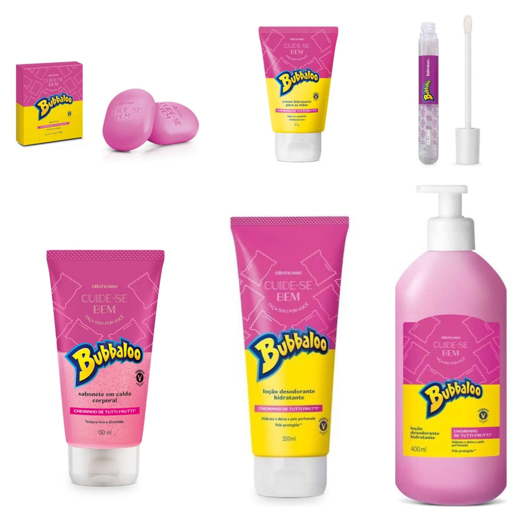 KIT BUBBALOO (05 ITENS TUTTI FRUTTI + 01 GLOSS UVA) | Shopee Brasil