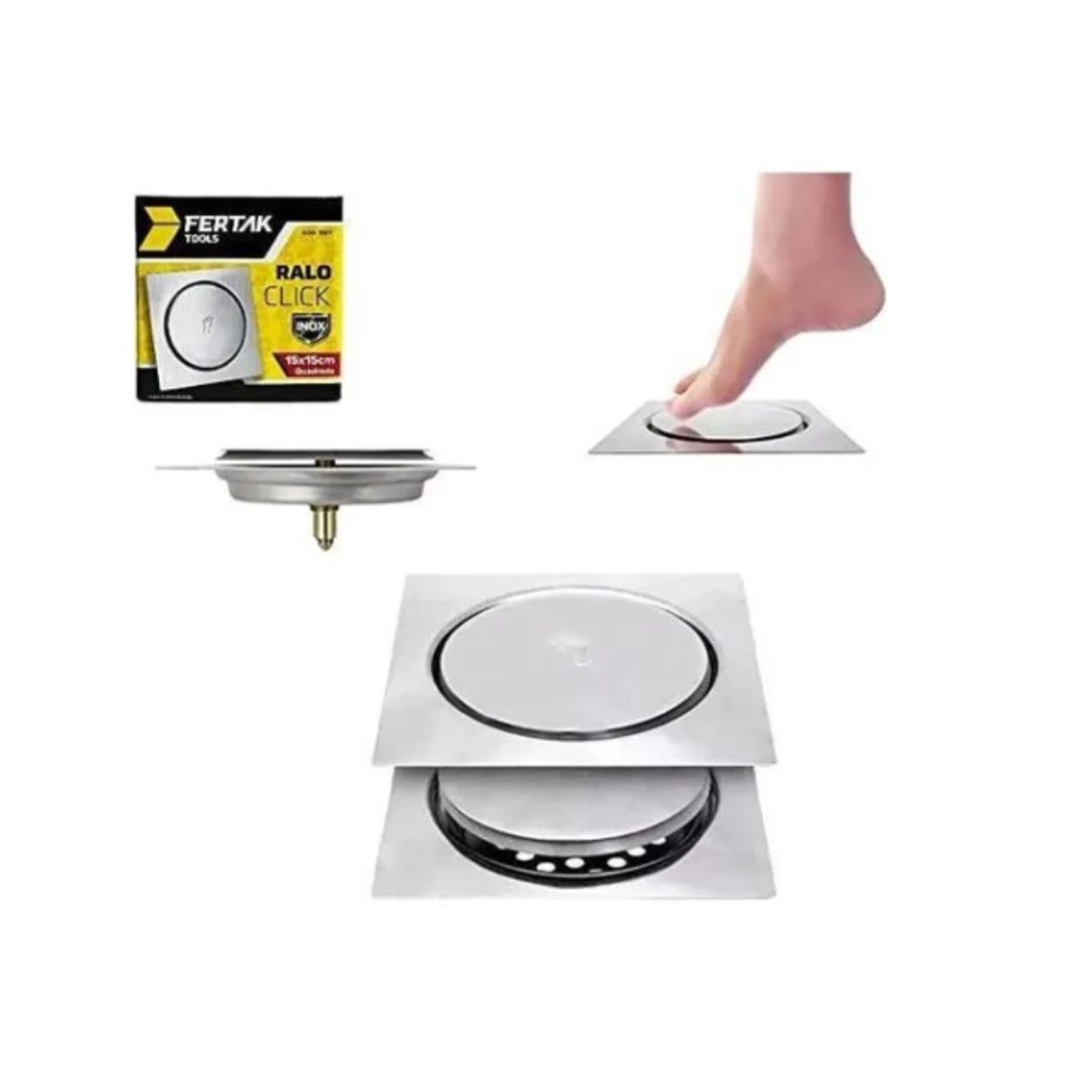 Ralo Click Inox Quadrado Fertak | Shopee Brasil
